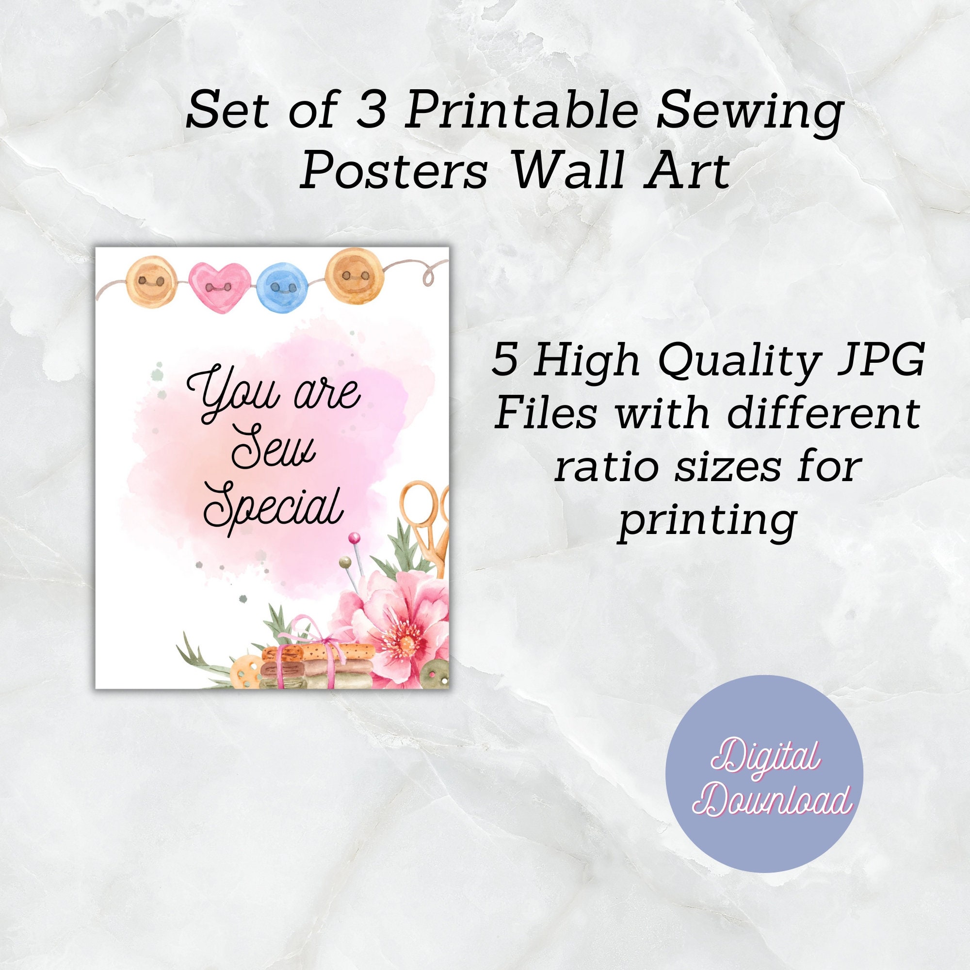 3 Sewing Posters Set / Wall Art / Craft Room Decor / Printable ...