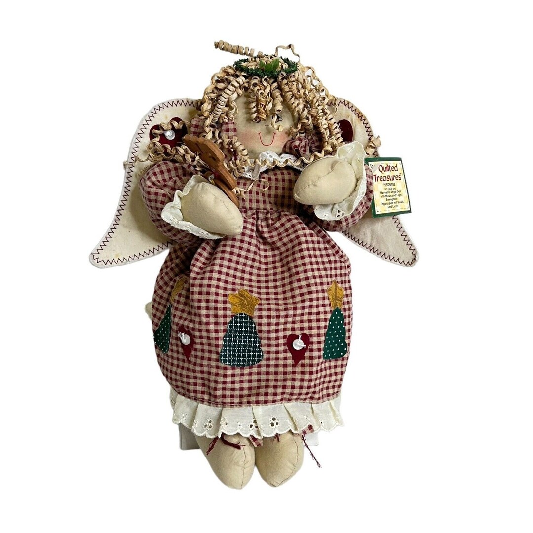 Quilted Treasures Angel Doll Christmas 16" Moveable Patchwork Music ...