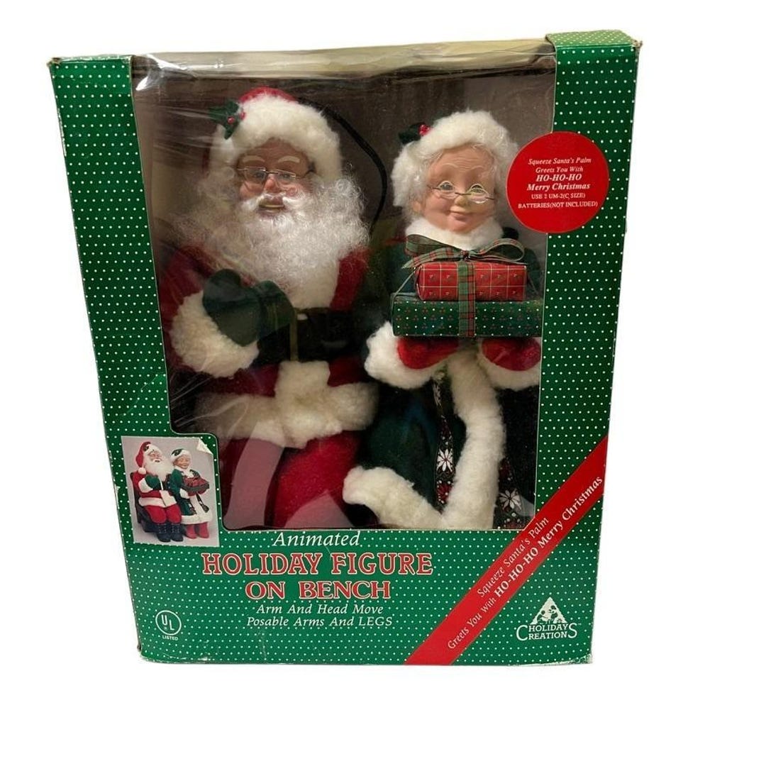 Holiday Creations Santa Mrs Claus Sitting on Bench Animated Figurine 18 ...
