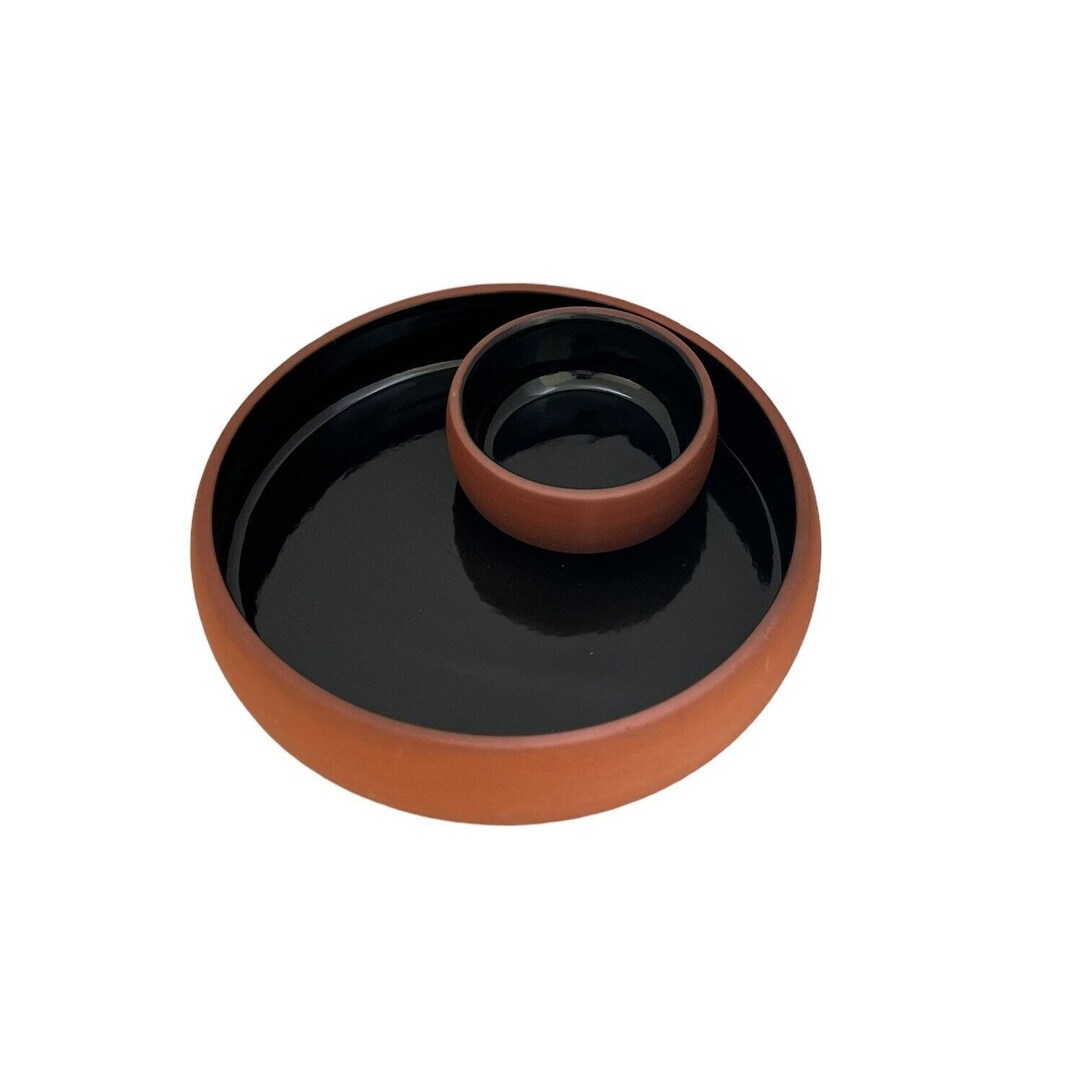 Vintage Bortner & Bortner Terra Cotta/black Glaze One Piece Chip N Dip ...