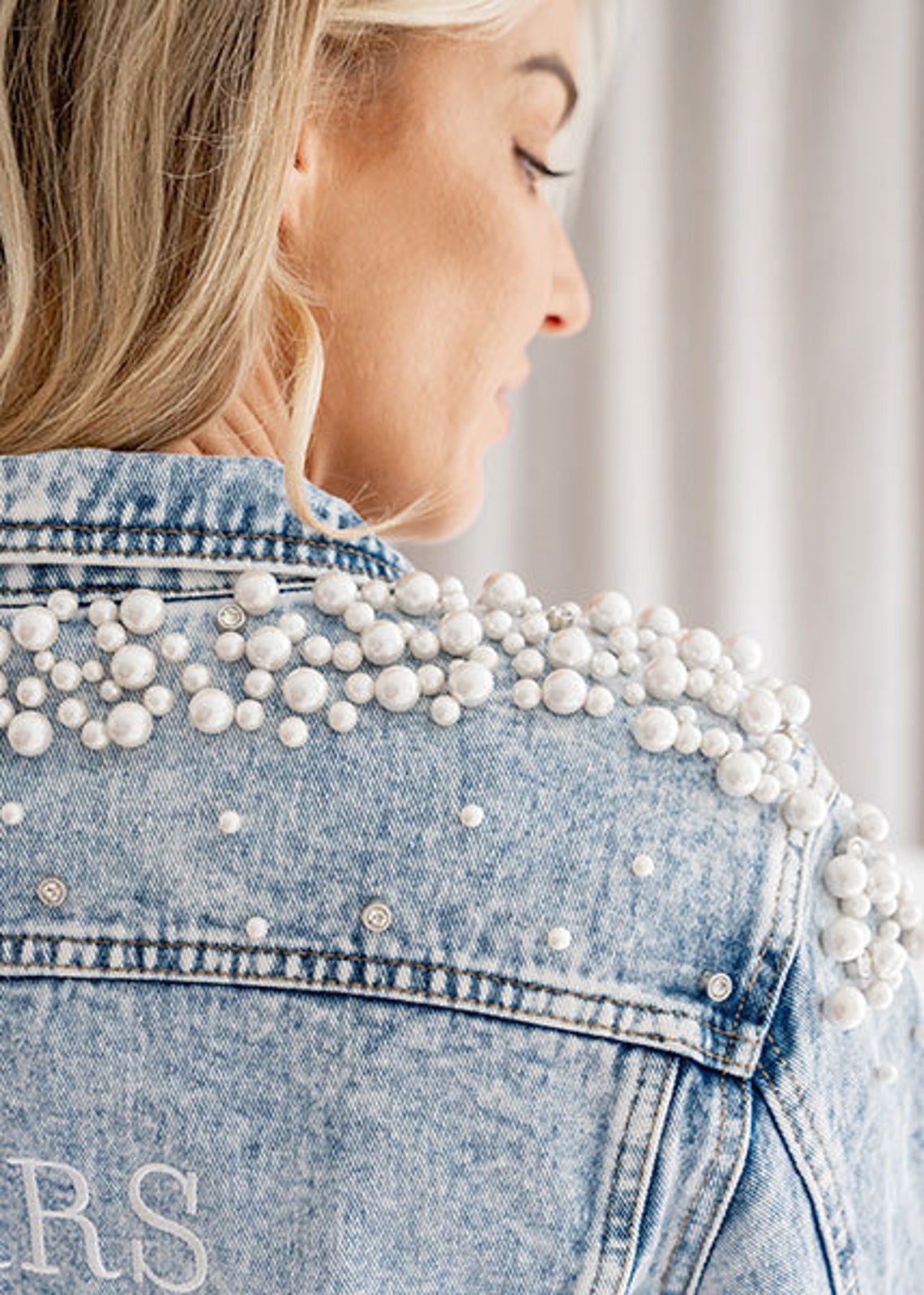 Embroidered Denim Jacket. Pearl Wedding Jacket. Mrs Denim - Etsy