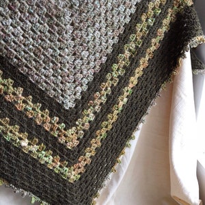 Green Triangle Scarf Large Crochet Shawl Wrap With Picot in Hand-spun ...
