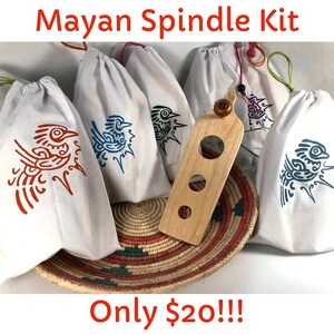 Mayan Spindle Kit With Wool Fiber and Hand Painted Pouch Bag - Etsy