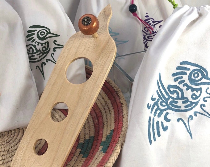 Mayan Spindle Kit With Wool Fiber and Hand Painted Pouch Bag - Etsy