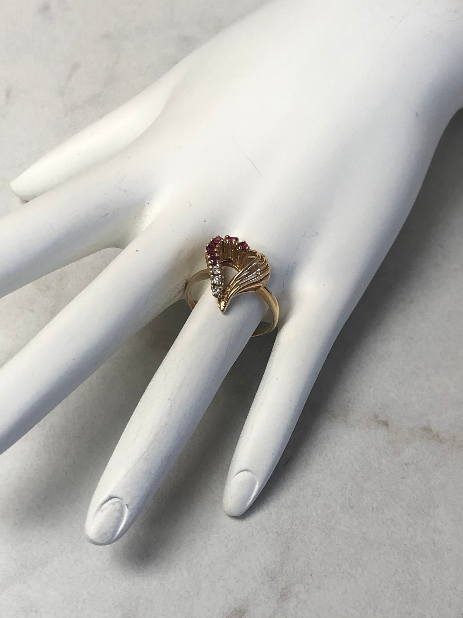 Ruby...14kt Yellow Gold Diamond and Ruby Open Heart Shape Ring - Etsy