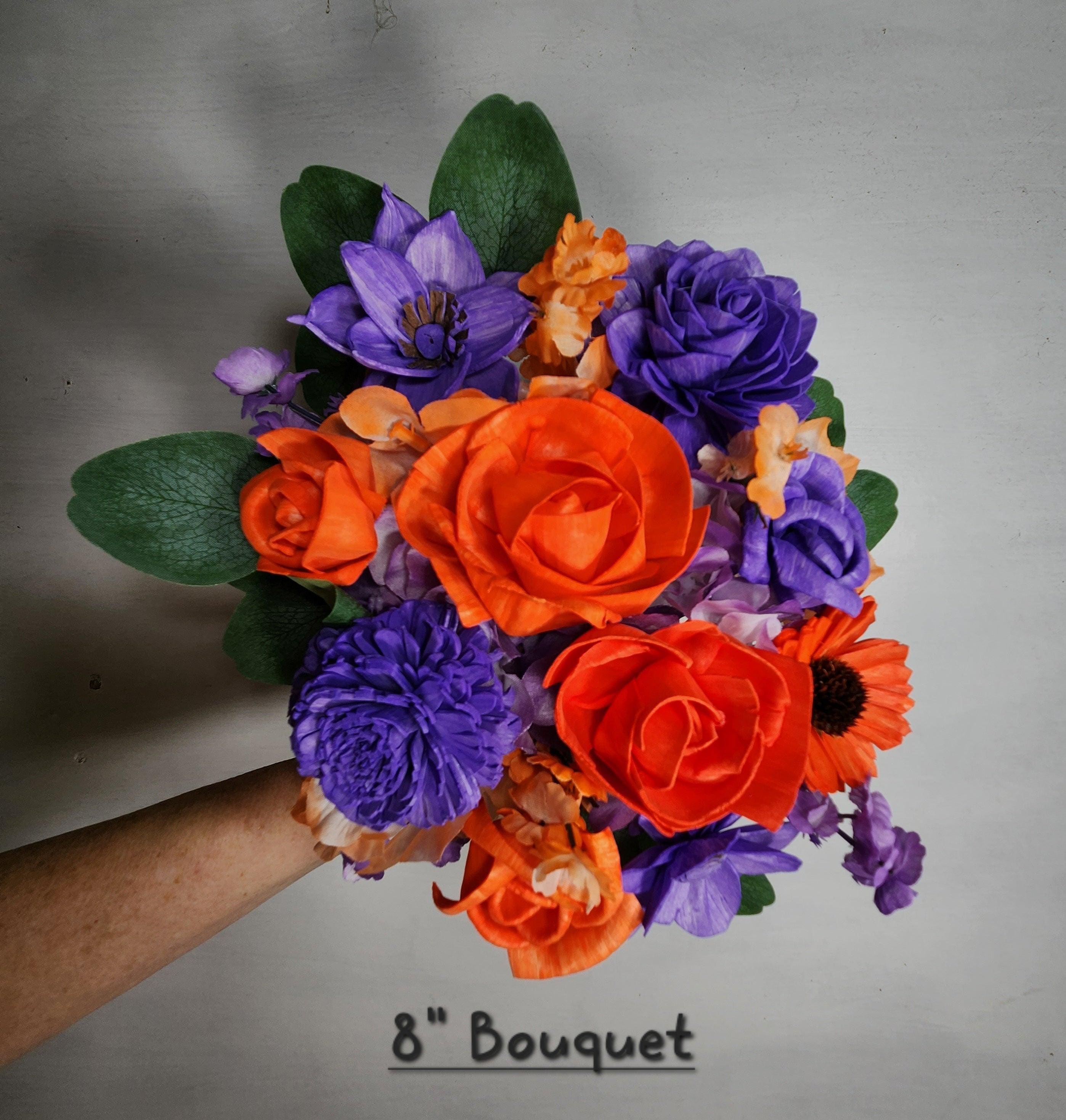 Orange Purple Rose Calla Lily Sola Wood Bridal Wedding Bouquet ...