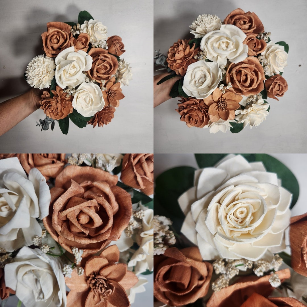 Rose Gold Ivory Sola Wood Bridal Wedding Bouquet Accessories - Etsy