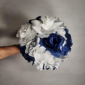 Navy Blue Silver White Rose Bridal Wedding Bouquet Accessories - Etsy