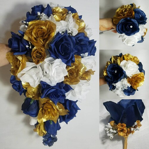 Navy Blue and Gold Bouquet - Etsy