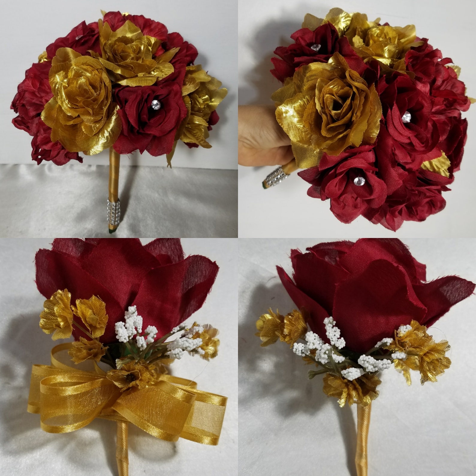 Burgundy Gold Rose Hydrangea Bridal Wedding | Etsy