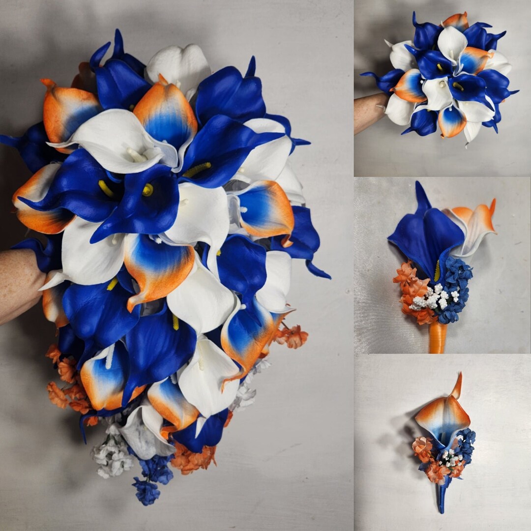 Orange Royal Blue Calla Lily Bridal Wedding Bouquet Accessories - Etsy