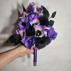 Purple Black Rose Calla Lily Sola Wood Bridal Wedding Bouquet Accessories - Etsy