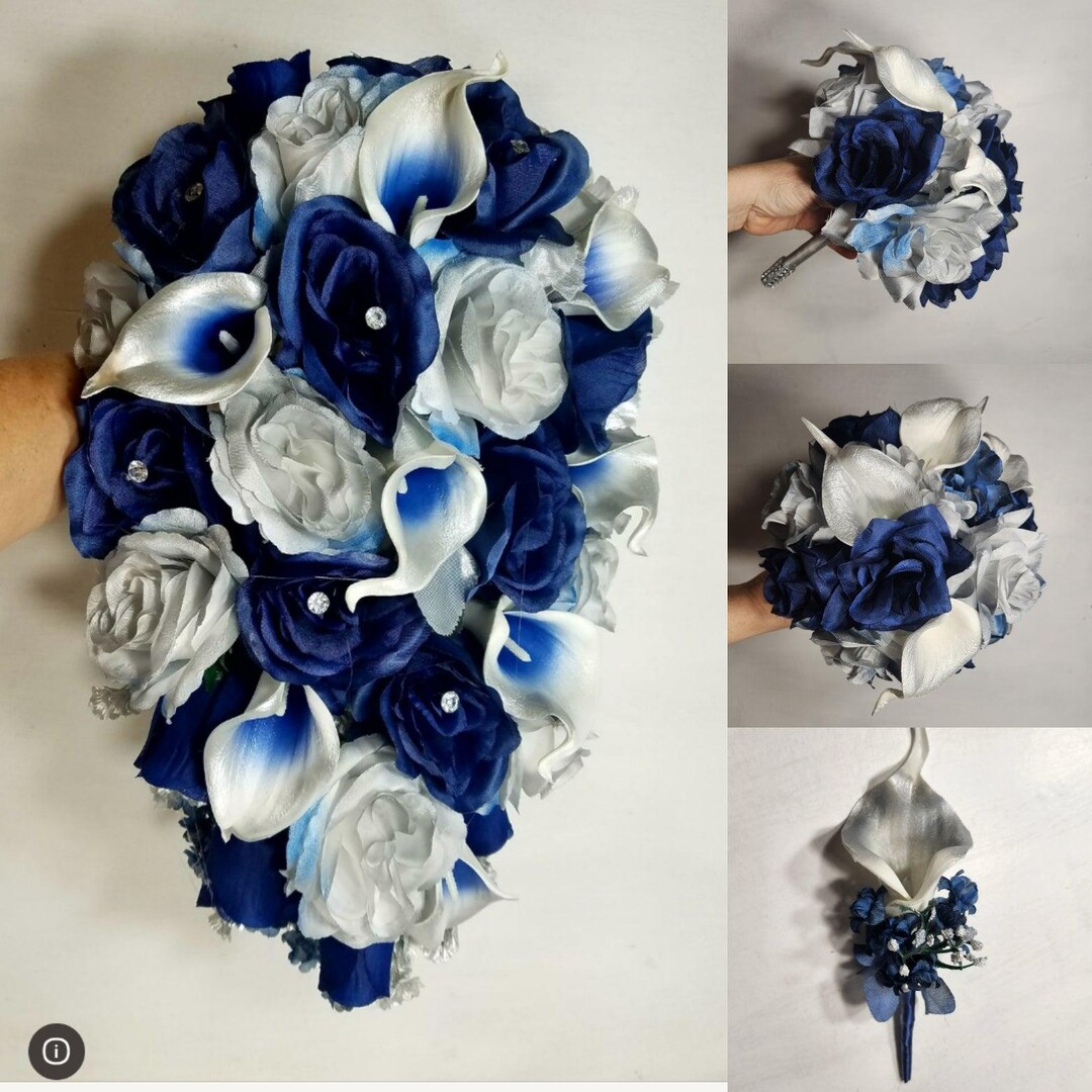 Navy Blue Grey Rose Calla Lily Bridal Wedding Bouquet Accessories - Etsy
