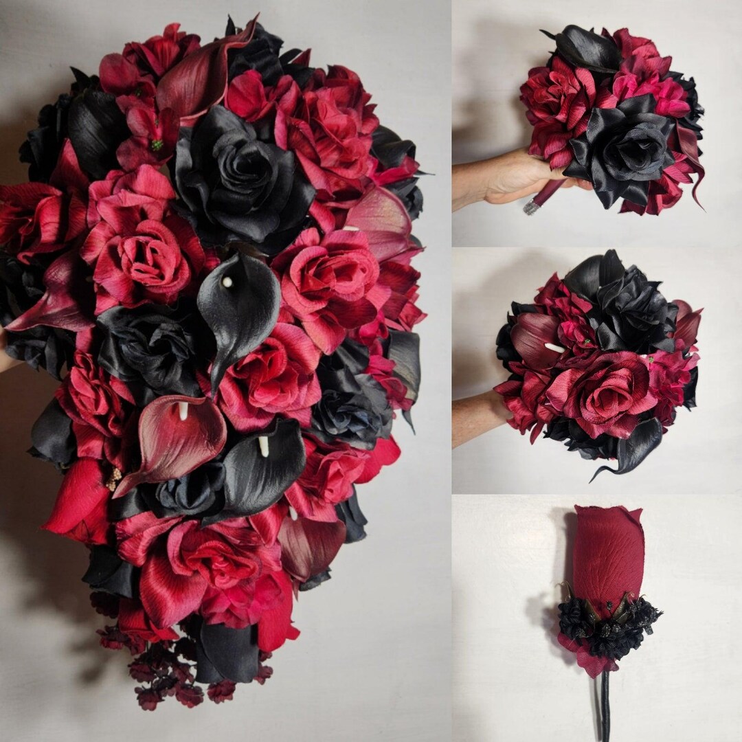 Burgundy Black Rose Calla Lily Bridal Wedding Bouquet Accessories - Etsy