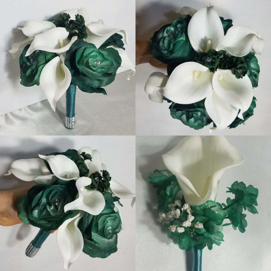 Hunter Green Rose Calla Lily Bridal Wedding Bouquet Accessories - Etsy