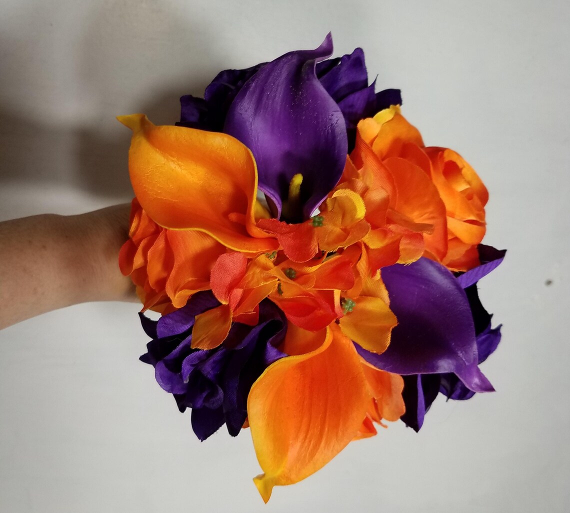 Orange Purple Rose Calla Lily Bridal Wedding Bouquet Accessories - Etsy