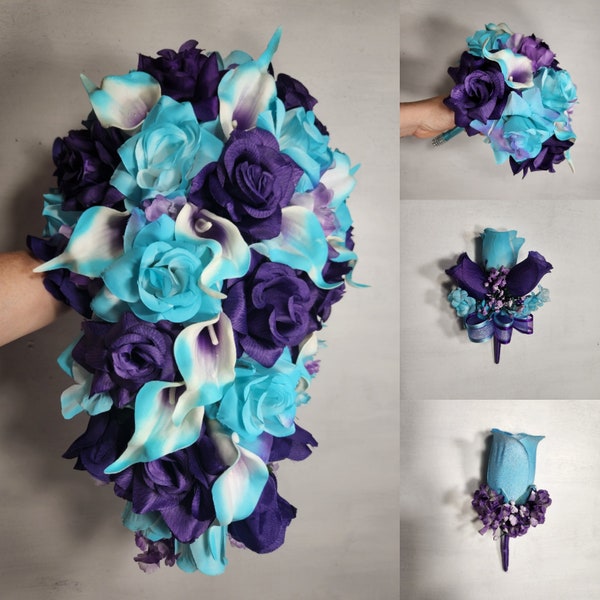 Purple and Turquoise Bouquet - Etsy