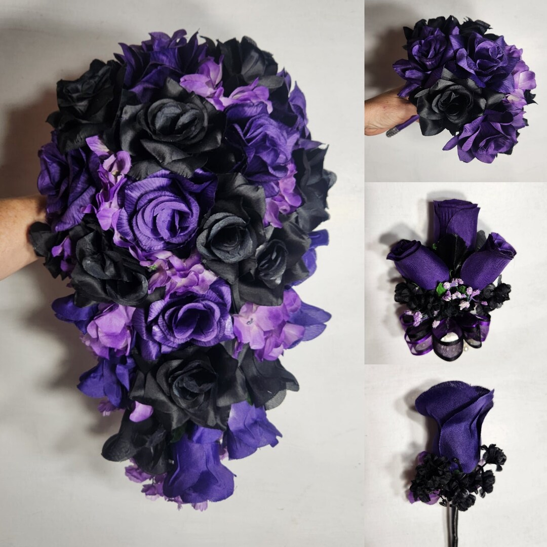Purple Black Rose Bridal Wedding Bouquet Accessories - Etsy