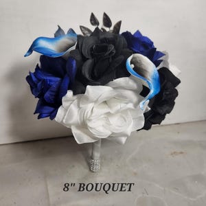 Royal Blue Black White Rose Calla Lily Bridal Wedding Bouquet ...