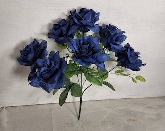 14 Navy Blue Rose Buds, Long Stems, Bush Bouquet, Artificial Roses ...