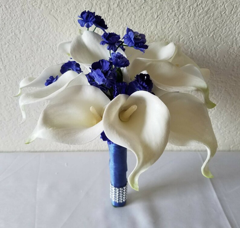 Ivory Royal Blue Calla Lily Bridal Wedding Bouquet Accessories - Etsy