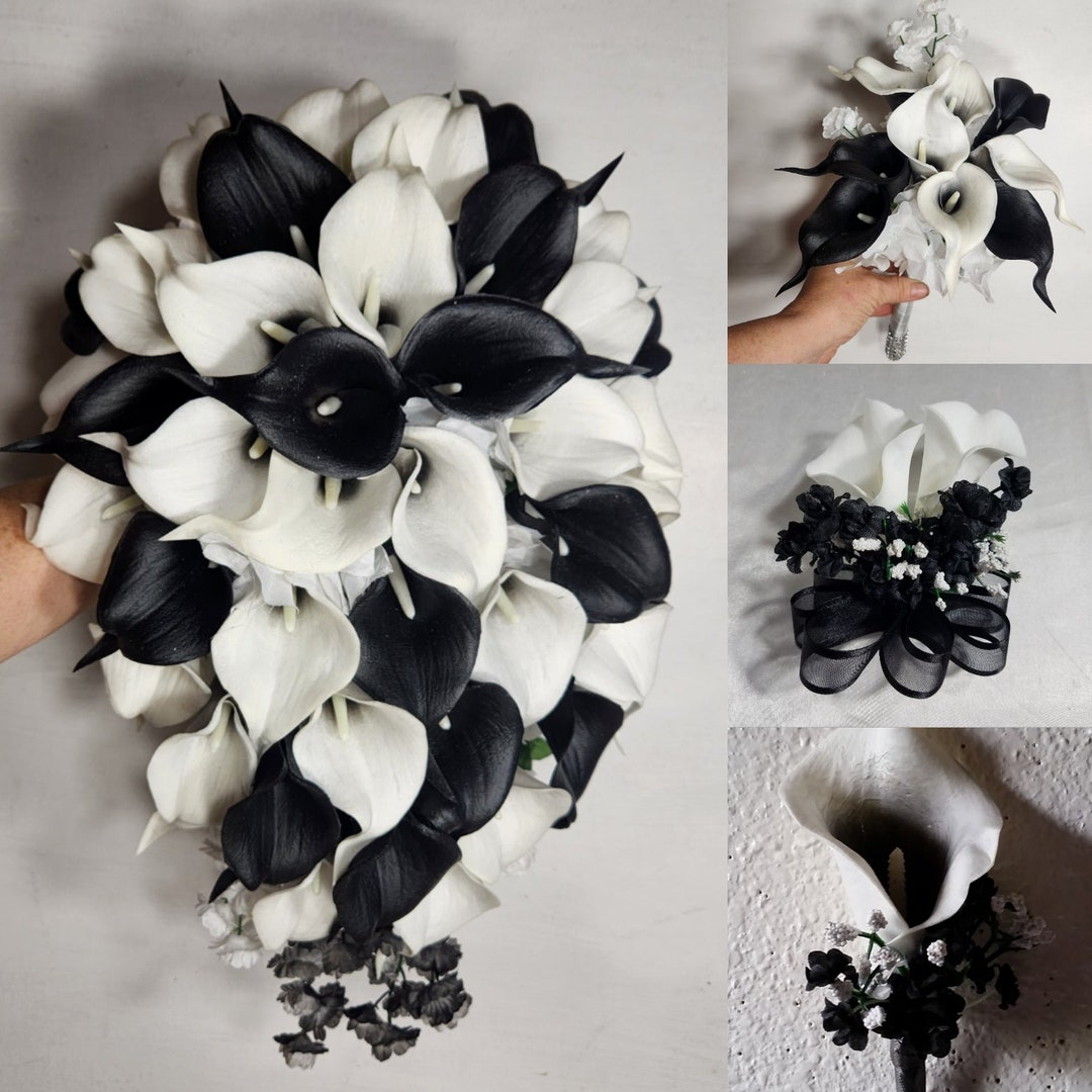 Black Ivory White Calla Lily Bridal Wedding Bouquet Accessories - Etsy