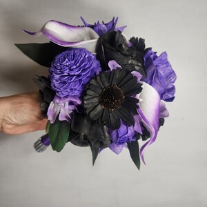 Purple Black Rose Calla Lily Sola Wood Bridal Wedding Bouquet Accessories - Etsy