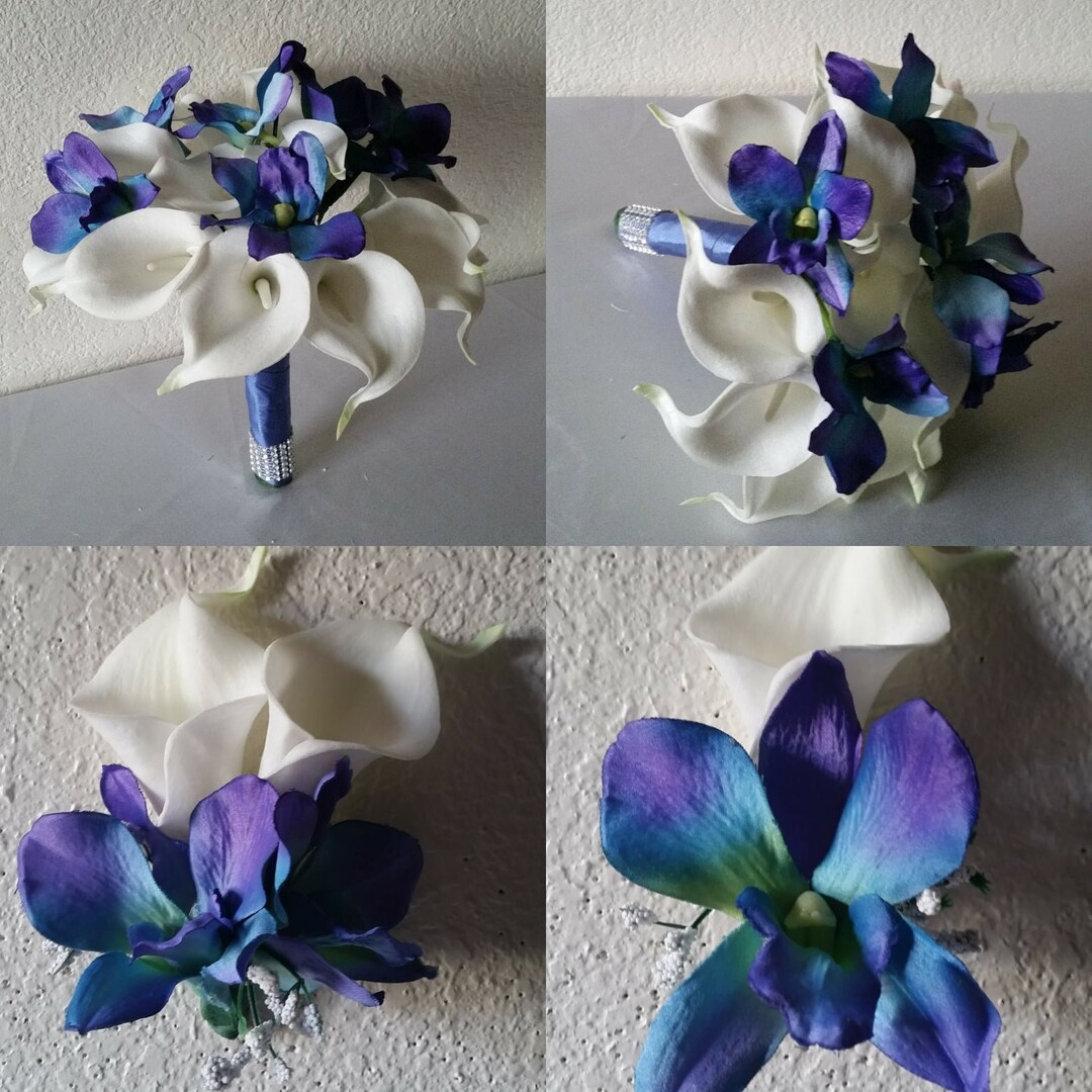 Peacock Ivory Calla Lily Galaxy Orchid Bridal Wedding Bouquet ...
