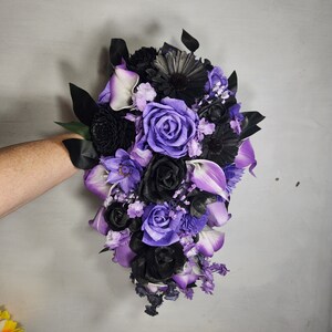 Purple Black Rose Calla Lily Sola Wood Bridal Wedding Bouquet Accessories - Etsy