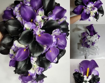 Gold Black Rose Calla Lily Bridal Wedding Bouquet Accessories - Etsy