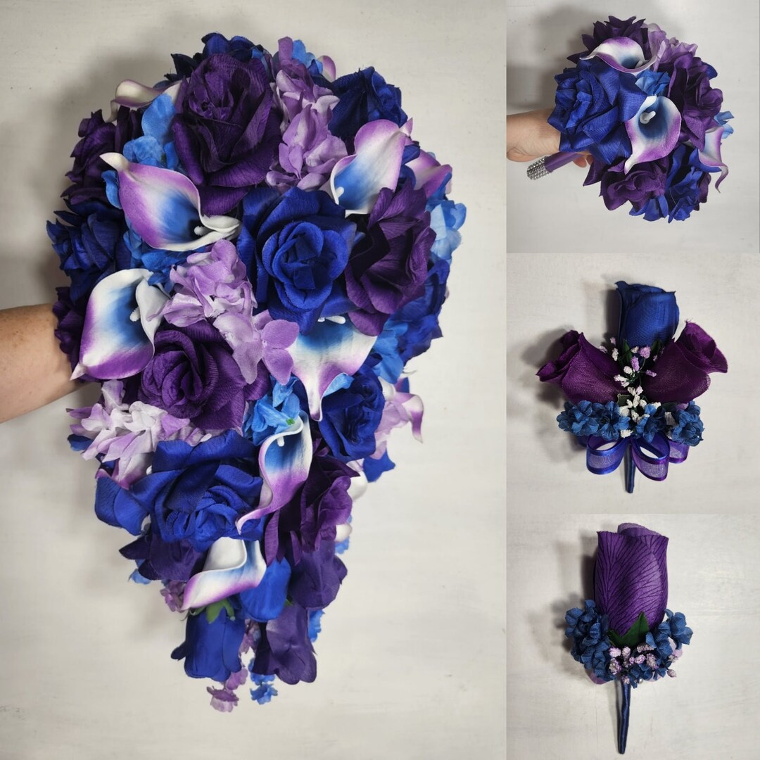 Purple Royal Blue Rose Calla Lily Bridal Wedding Bouquet Accessories - Etsy