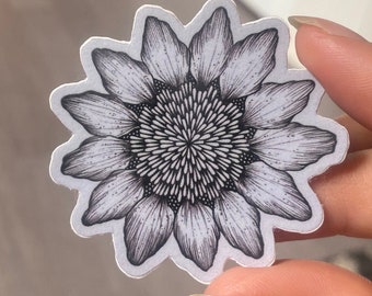 Black and White Sunflower sticker - Etsy