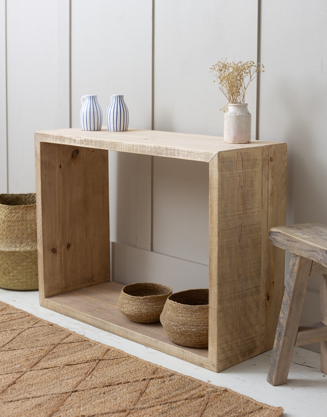 Cube Console Table, Reclaimed Wood Hallway Side Table. - Etsy UK