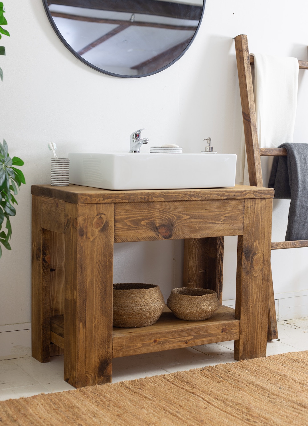 Bathroom Vanity Unit, Bathroom Unit, Sink Unit, Rustic Table, Solid ...