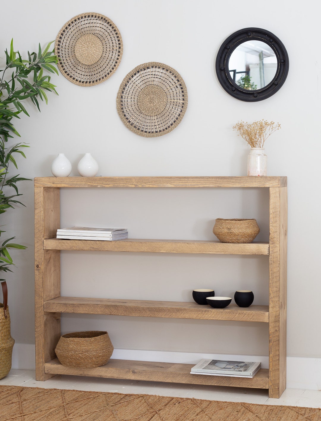 Solid Wood Rustic Reclaimed Timber Bookcase, Slim Bookcase, Display ...