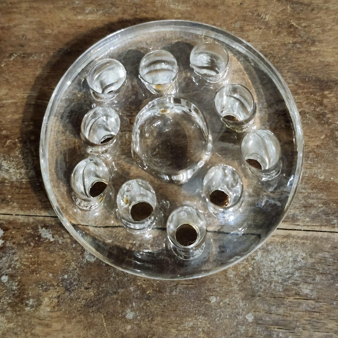 Vintage Clear Glass Flower Frog 11 Holes 3" Round With Dome Top - Etsy