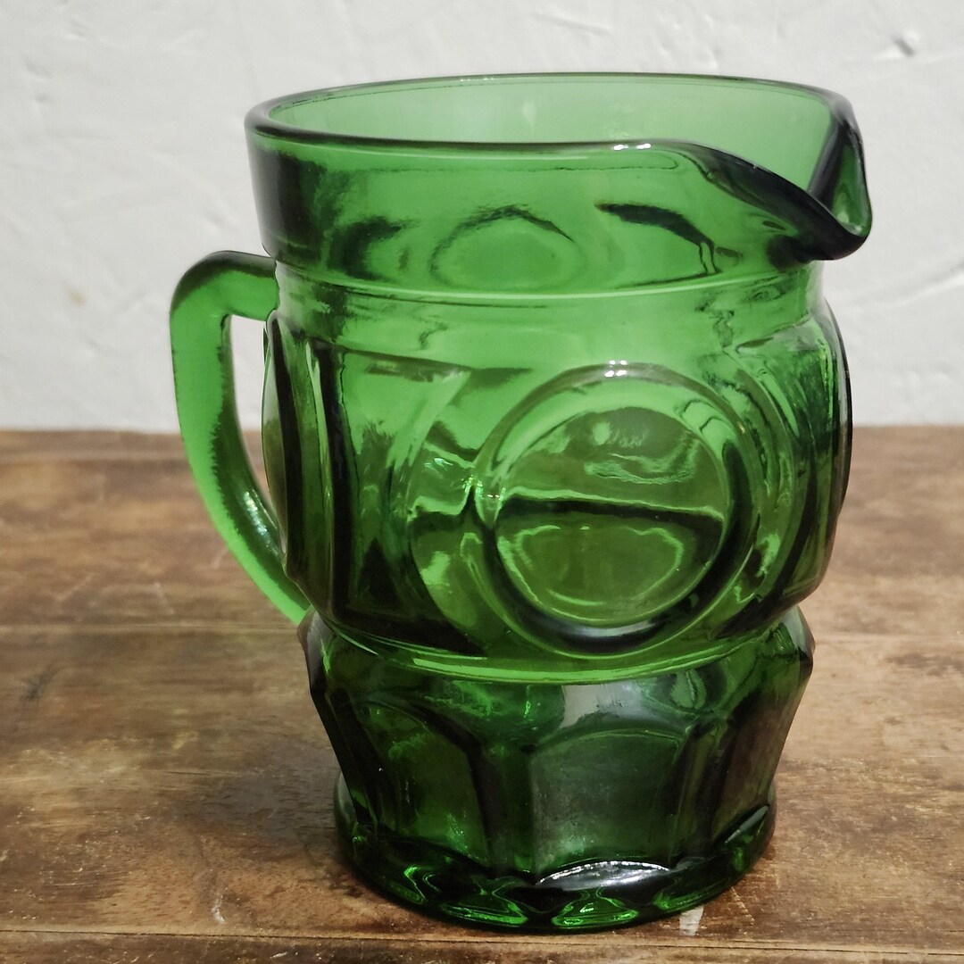 Green Wheaton Glass Creamer Coin Bullseye 4" Vintage - Etsy
