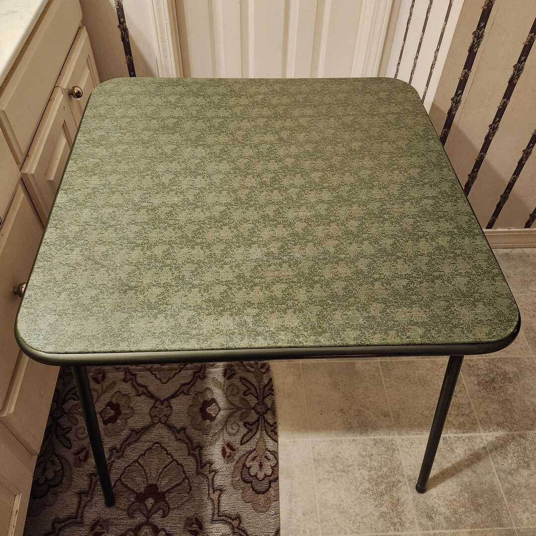 4 Cosco Folding Chairs and Square Table Vintage Olive Green Mid Century ...