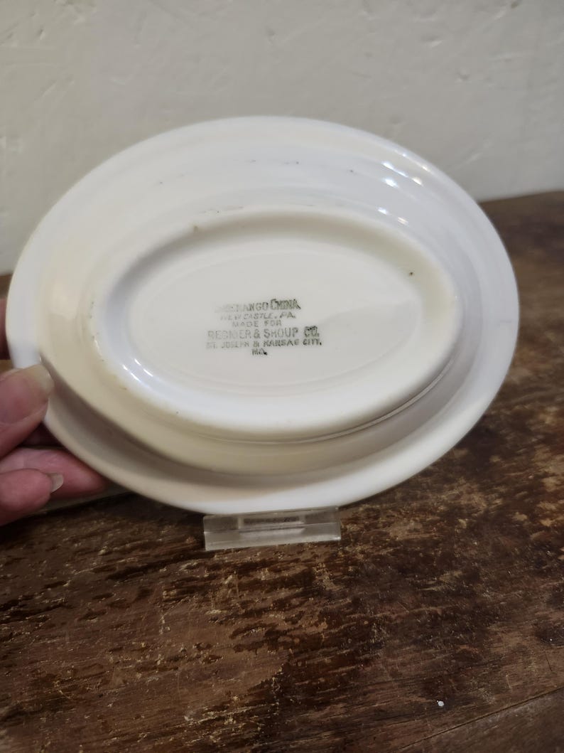 SHENANGO CHINA Small Oval Side Plate Dish Restaurant Ware White Blue 6 ...