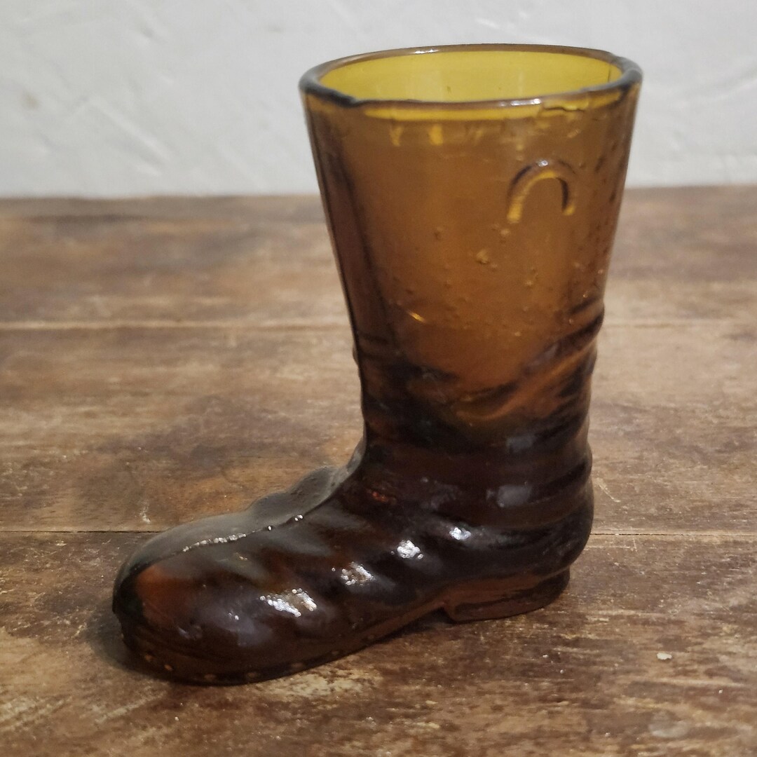 Made in Japan Amber Glass Boot Work Boot Wellies Toothpick Holder Shot ...
