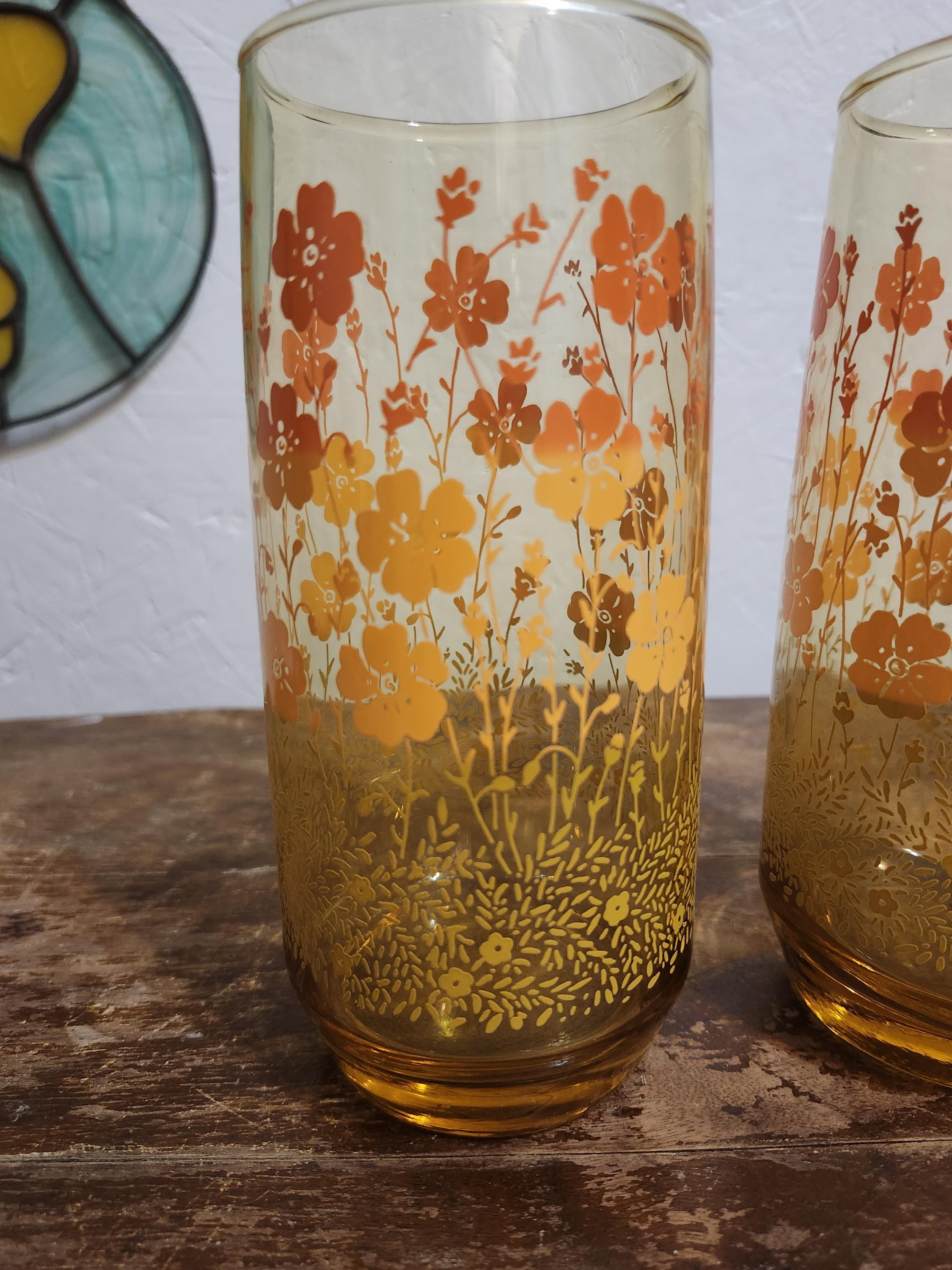 2 Vintage Libbey Drinking Glasses W/orange/peach Poppy Flowers - Etsy