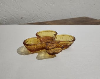 Indiana Glass Tiara Amber Trinket Ring Nut Dish Clover Club Shape ...