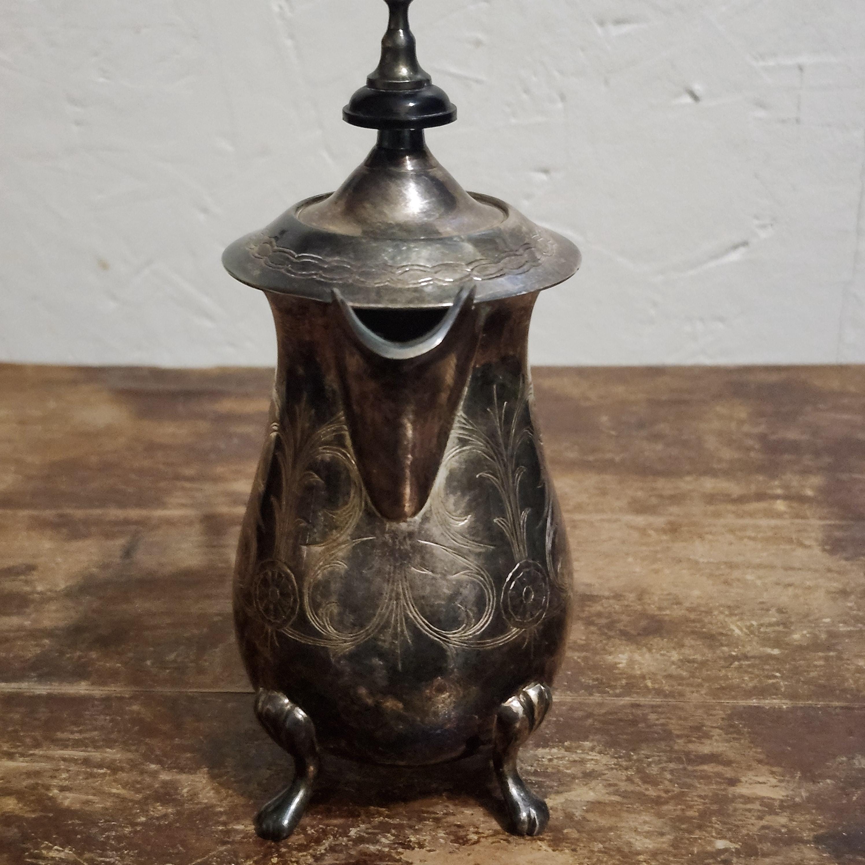 Vintage Individual Coffee Tea Pot EPNS India Etched Teapot Silverplate ...