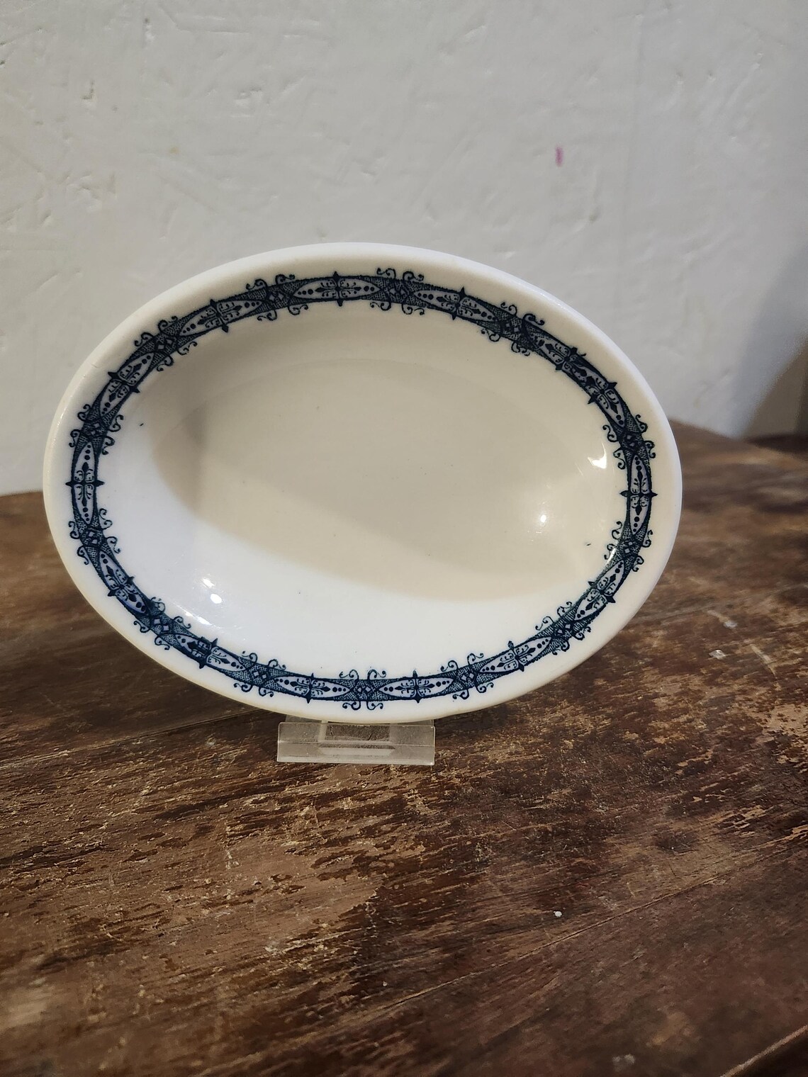 SHENANGO CHINA Small Oval Side Plate Dish Restaurant Ware White Blue 6 ...