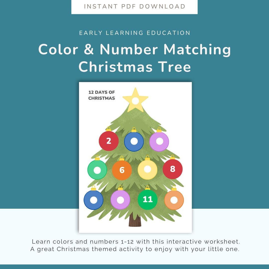 Color & Number Matching Christmas Tree DIGITAL PDF DOWNLOAD Early ...