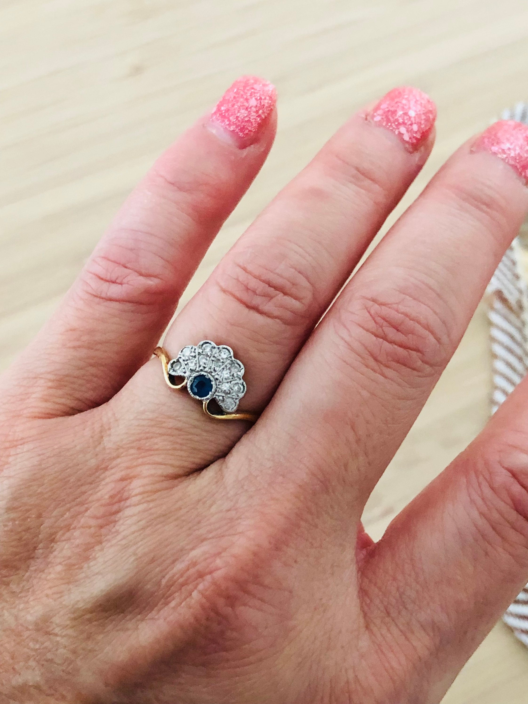 Antique Art Deco Diamond and Sapphire Fan Ring 18K Gold and - Etsy