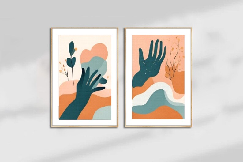 Abstract Hands Art Print Set: Boho Modern Wall Decor (digital Download ...