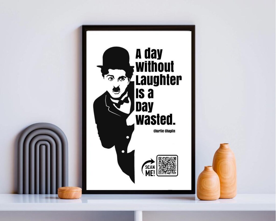 Charlie Chaplin Poster | Dad Jokes Wall Art | Daily Joke QR Code Print ...