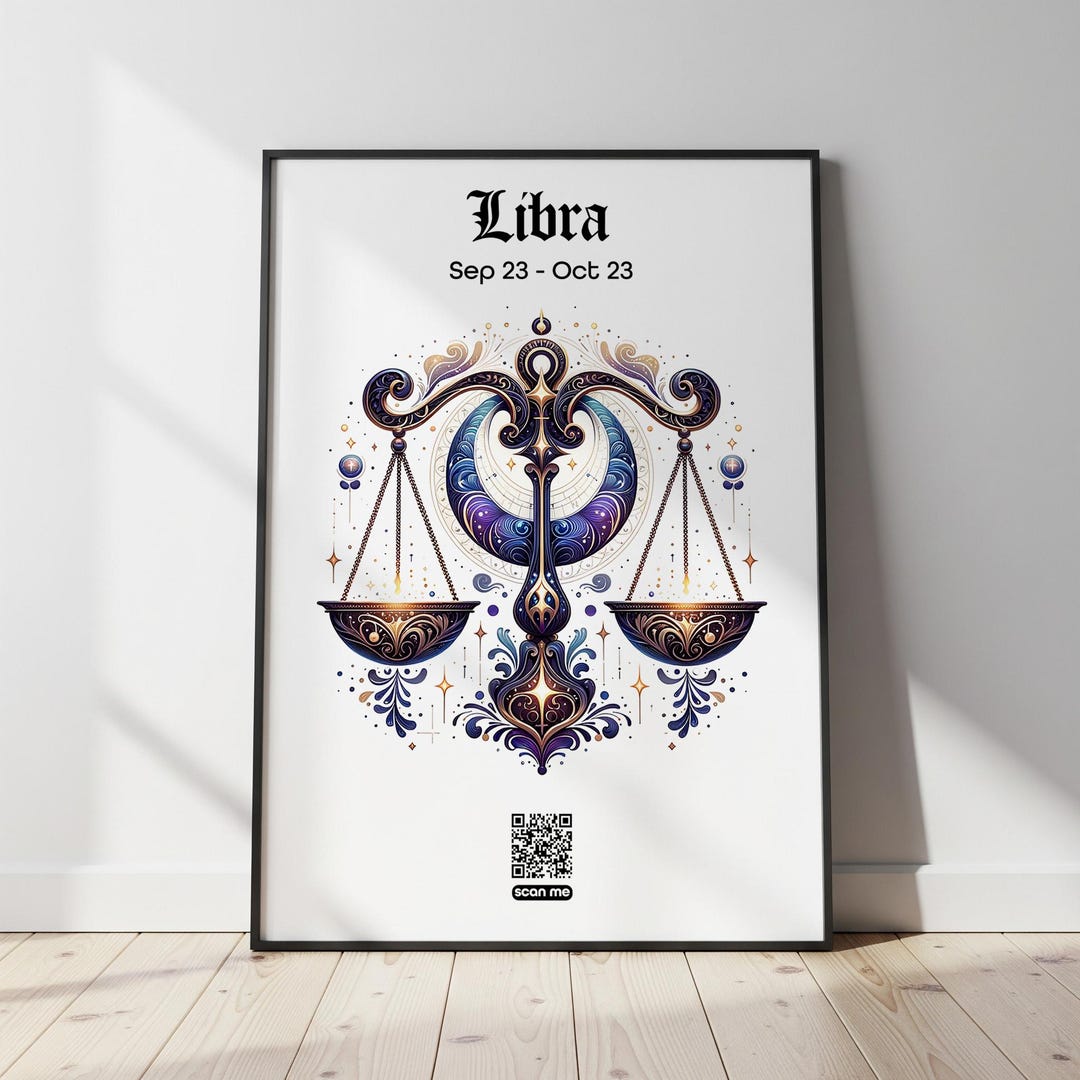 Libra Zodiac Print: Horoscope Wall Art With QR Code (digital Download ...