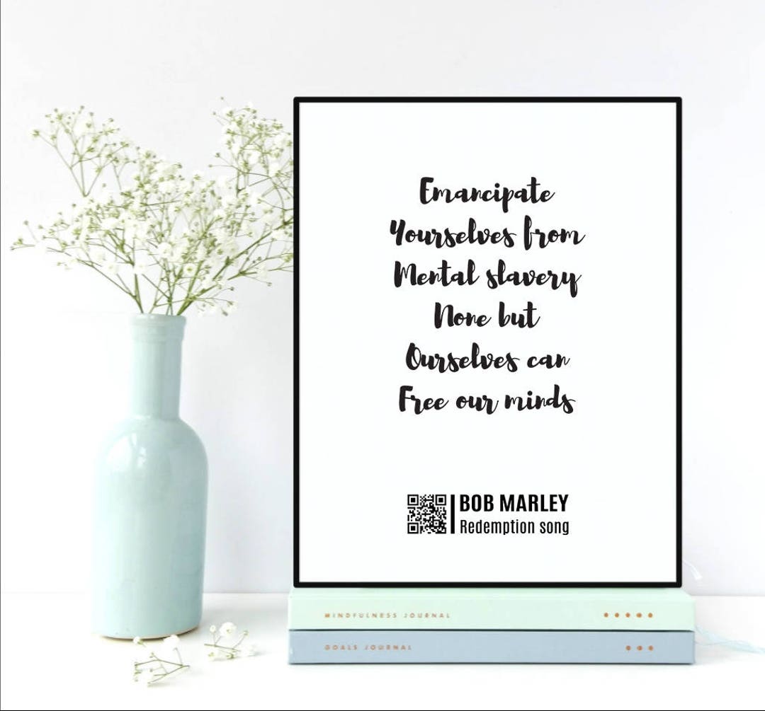 Bob Marley Redemption Song Print: Inspirational Lyrics, QR Code ...